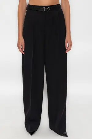 JIL SANDER Wool Wide-leg Trousers With Leather Belt