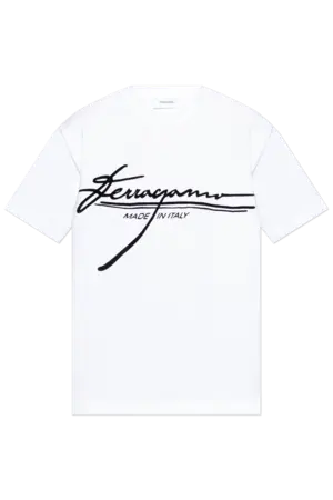 FERRAGAMO T-shirt With A Logo And A Velvet Finish - White