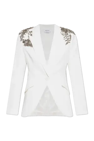 Alexander McQueen Blazer With Shimmering Floral Appliqués - White
