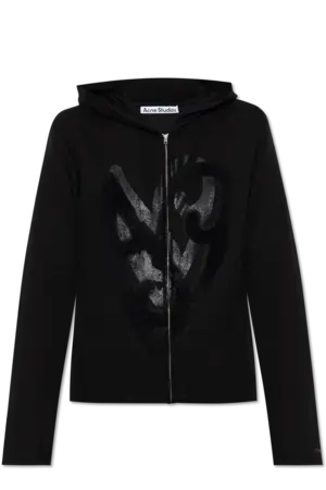 Acne Studios Hooded Lyocell-cotton Blend Sweatshirt With Graphic Heart Motif