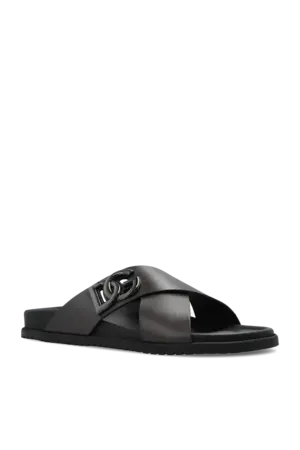 Dolce & Gabbana Leather Slides With Logo