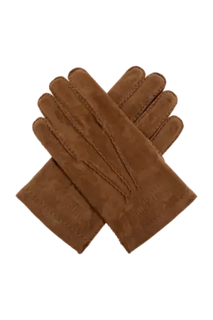 Moschino Suede Gloves With Embroidered Logo - Brown
