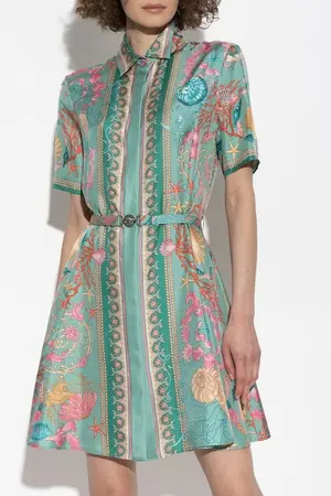 Versace Silk Mini Dress With Medusa Buckle