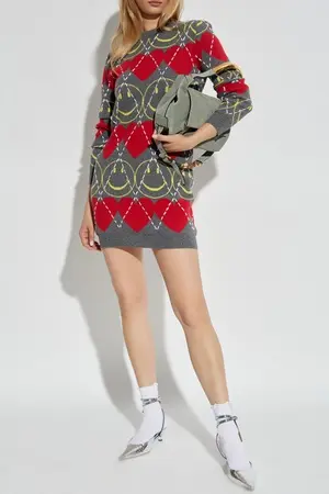 Moschino X Smiley Argyle Knit Mini Dress