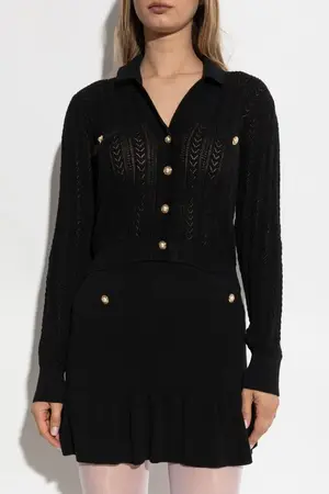 Alessandra Rich Cardigan With Decorative Knit And Pearl Buttons