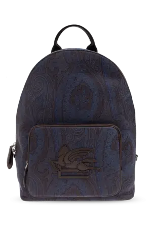 Etro Patterned Logo Backpack - Navy Blue