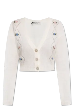 Alessandra Rich Floral Motif Knit Cardigan - White