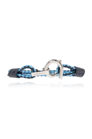 FERRAGAMO Braided Leather Bracelet With Buckle Clasp - Blue