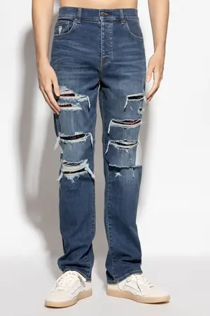 Amiri Distressed Jeans With Embroidered Rose