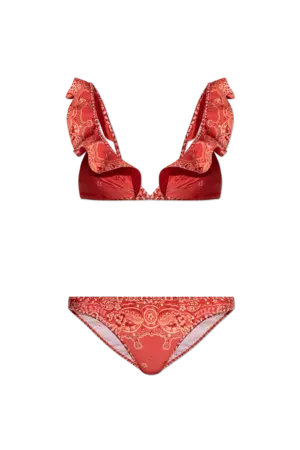 Zimmermann Paisley Print Two-piece Swimsuit With Ruffle Detail - Red