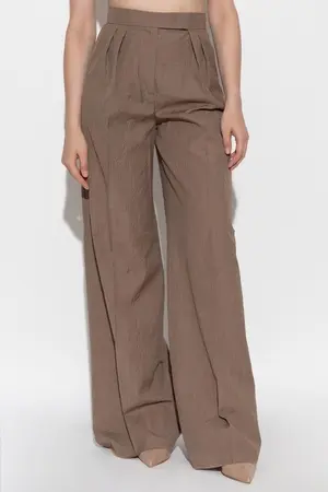 Max Mara Teruel Crinkled Wool Trousers - Brown