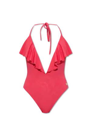 Balmain Embossed One-piece Swimsuit With Ruffle Detail - Pink