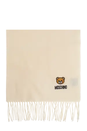 Moschino Wool Scarf With Logo - Cream