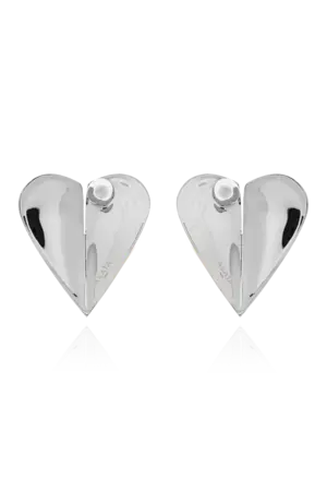 Alaïa Heart-shaped Brass Earrings - Silver