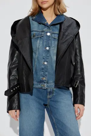 Alaïa Leather Jacket With Hood - Black