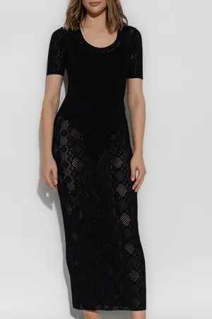 Alaïa Openwork Geometric Knit Dress - Black