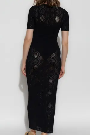 Alaïa Openwork Geometric Knit Dress - Black