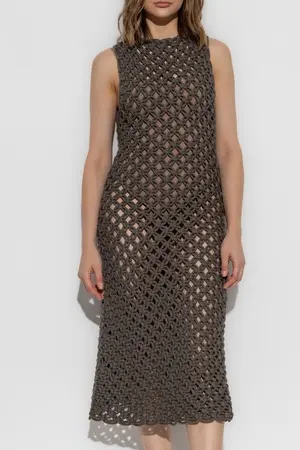 Alaïa Sleeveless Openwork Knit Midi Dress - Grey
