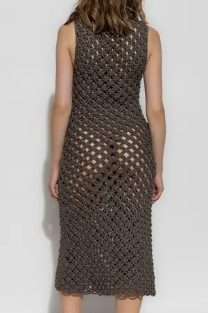 Alaïa Sleeveless Openwork Knit Midi Dress - Grey