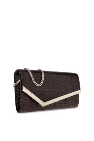 JIMMY CHOO Emmie Crocodile-embossed Clutch - Brown