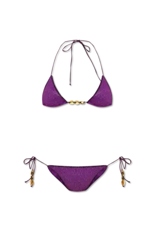 Oseree Two-piece Glitter Swimsuit With Gold Shell Details - Purple