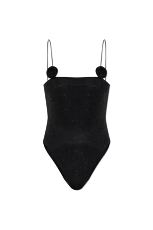 Oseree Geometric Cut One-piece Swimsuit With Rosette Straps - Black