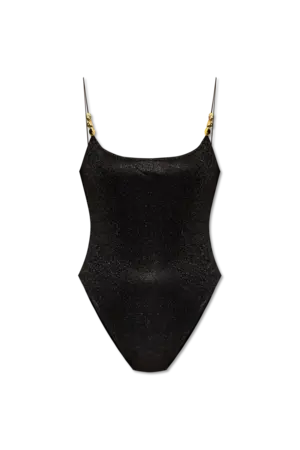 Oseree Elegant One-piece Swimsuit With Gold Bead Detail - Black