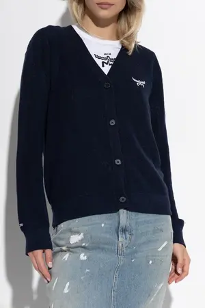Mcm Embroidered Logo Cardigan - Navy Blue