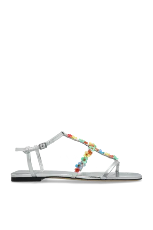 JIMMY CHOO Gwyn Leather Sandals With Floral Appliqués