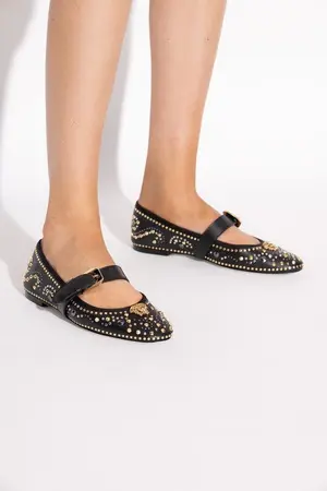 Versace Embellished Leather Ballet Flats