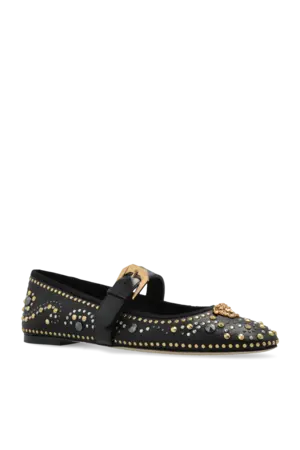 Versace Embellished Leather Ballet Flats