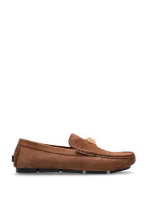 Versace Suede Loafers With Medusa Detail - Brown