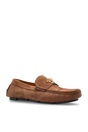 Versace Suede Loafers With Medusa Detail - Brown