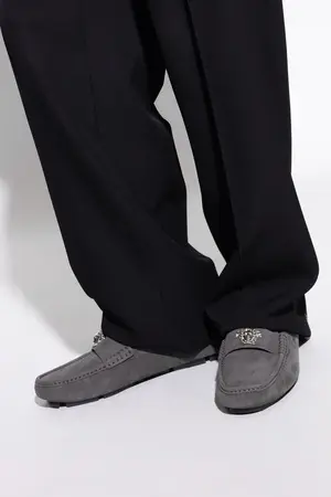 Versace Suede Loafers With Medusa Buckle - Grey