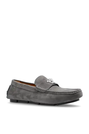 Versace Suede Loafers With Medusa Buckle - Grey