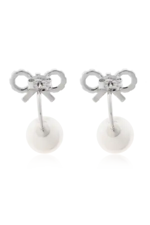 SELF-PORTRAIT Crystal And Pearl Bow Earrings