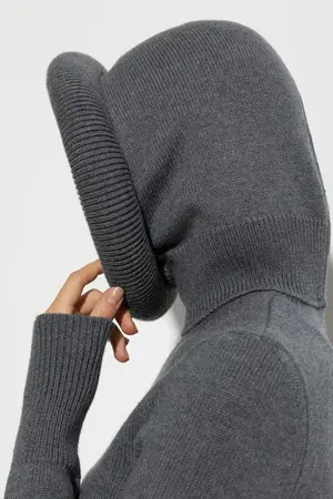 Alaïa Virgin Wool Turtleneck Hoodie - Grey