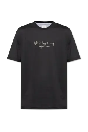 Eleventy T-shirt With Embroidery - Black