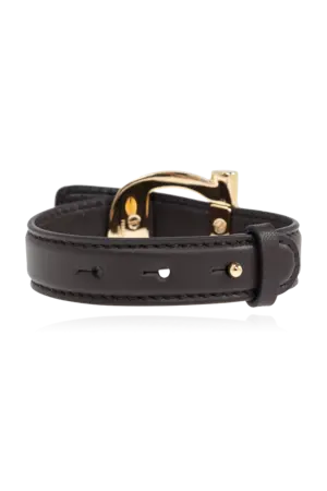 FERRAGAMO Leather Bracelet With Gold Brass Detail - Brown