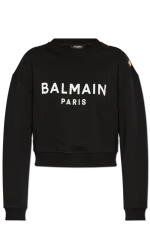 Balmain Cropped Sweatshirt With Printed Logo - Black