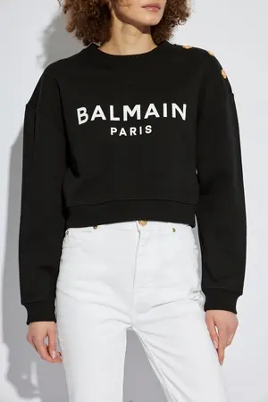 Balmain Cropped Sweatshirt With Printed Logo