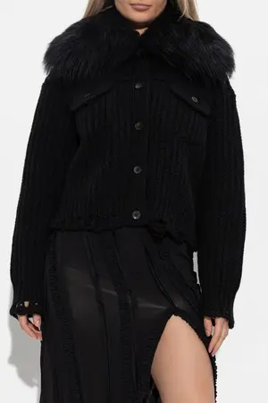 Blumarine Fur-collar Wool-cashmere Blend Cardigan