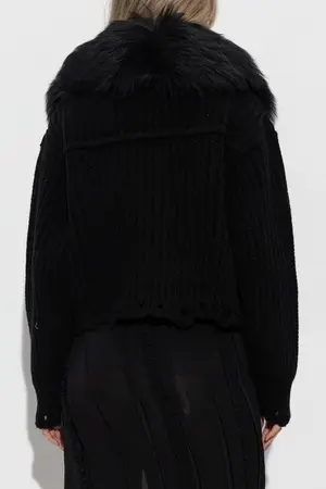 Blumarine Fur-collar Wool-cashmere Blend Cardigan