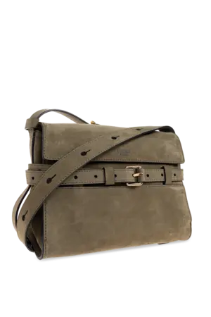 Moschino Suede Shoulder Bag With Gold Buckle