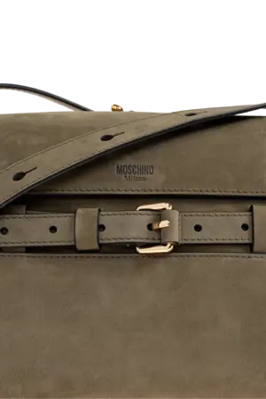 Moschino Suede Shoulder Bag With Gold Buckle