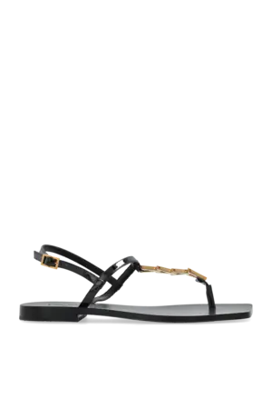 Versace Leather Sandals With Gold-tone 'v' Detail
