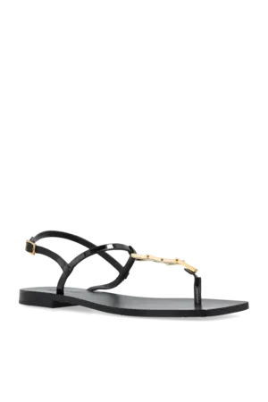 Versace Leather Sandals With Gold-tone 'v' Detail