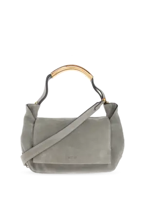 Moschino Suede Handbag With Golden Appliqu - Grey