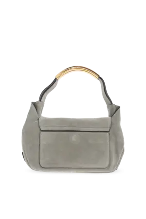 Moschino Suede Handbag With Golden Appliqu - Grey