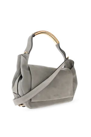 Moschino Suede Handbag With Golden Appliqu - Grey